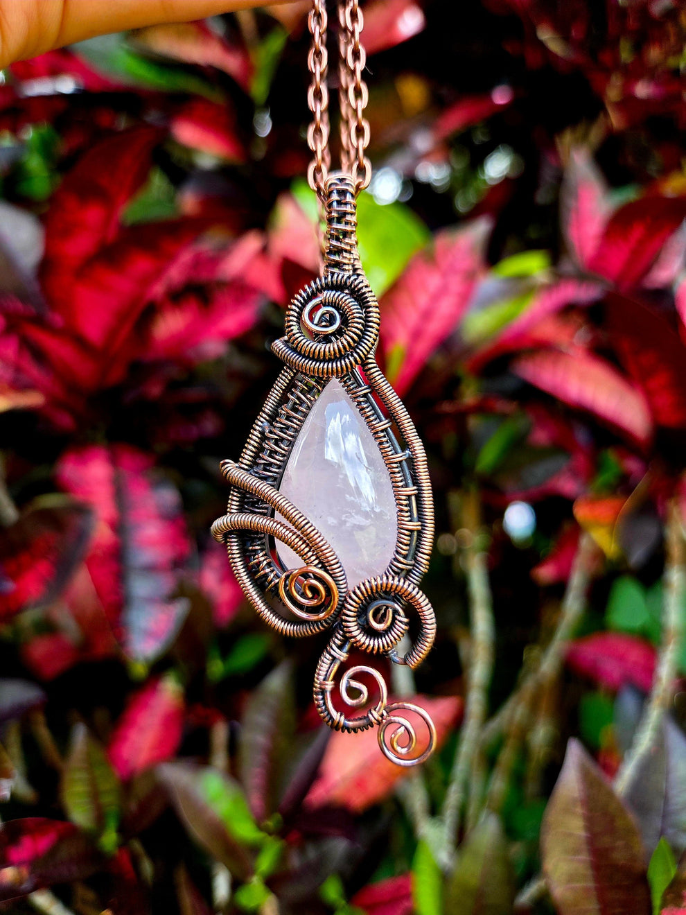 Rose Quartz Necklace | Copper Wire Wrapped Pendant | Crystal Copper ...